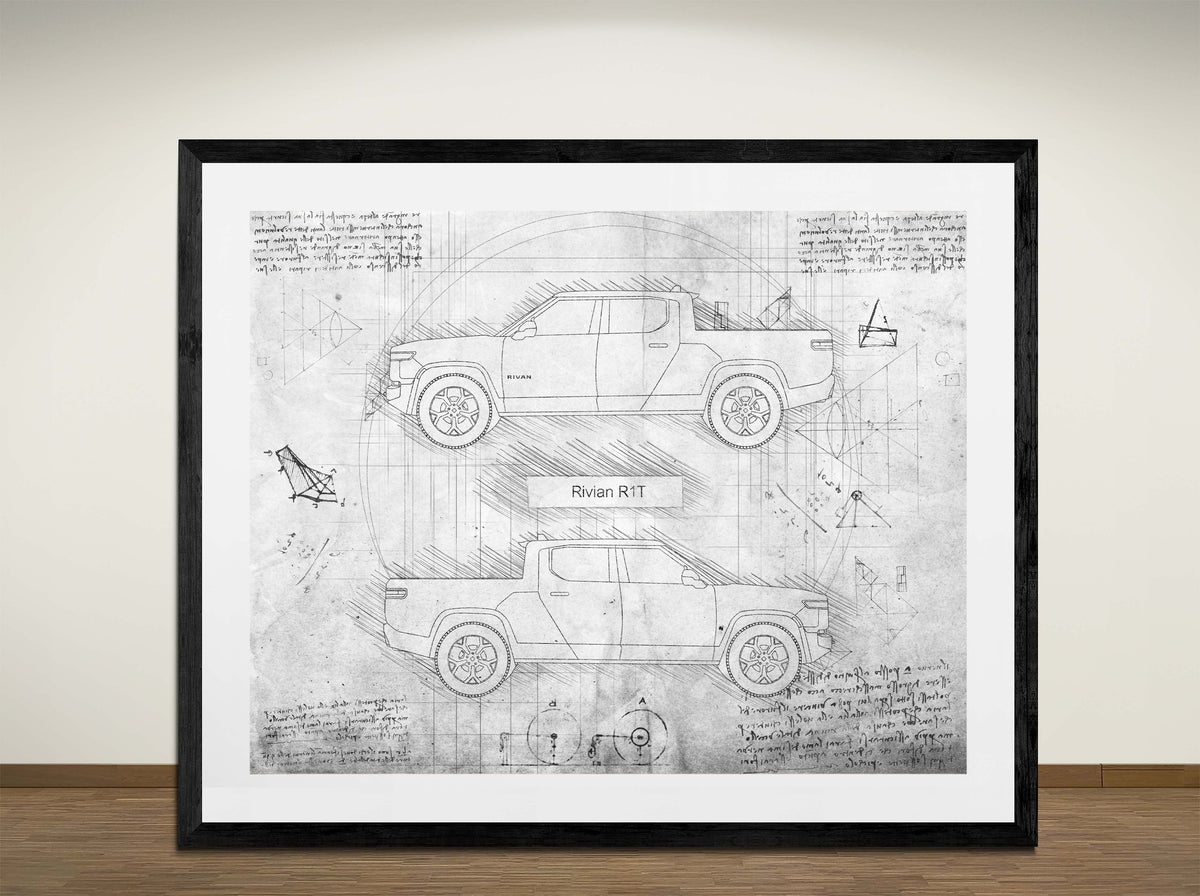 Rivian R1T - Art Print - Sketch Style, Car Patent, Blueprint Poster, B ...