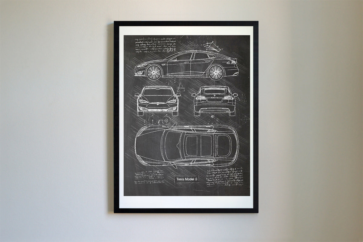 Tesla Model S (2017-Present) da Vinci Sketch Art Print | DolanPaperCo