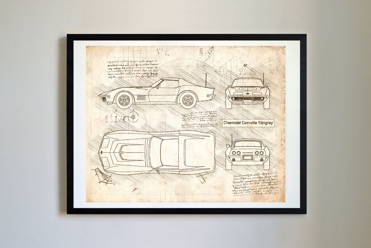 Chevrolet Corvette Stingray (1969) da Vinci Sketch Art Print | DolanPaperCo