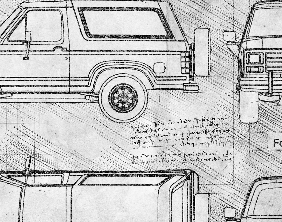 Ford Bronco (1980-86) da Vinci Sketch Art Print | DolanPaperCo