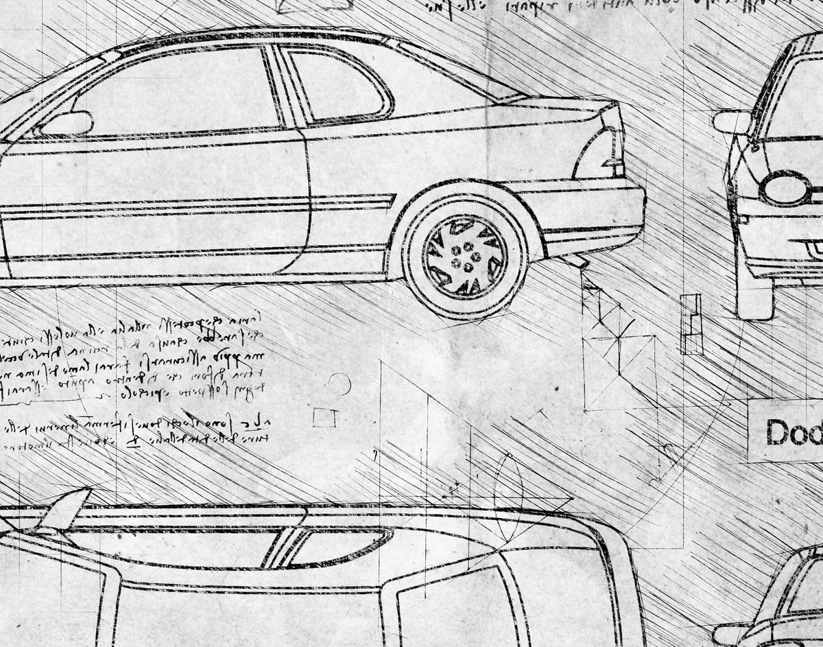 Dodge Neon Coupe (1995-98) da Vinci Sketch Art Print | DolanPaperCo