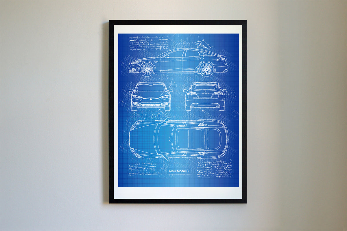 Tesla Model S (2017-Present) da Vinci Sketch Art Print | DolanPaperCo