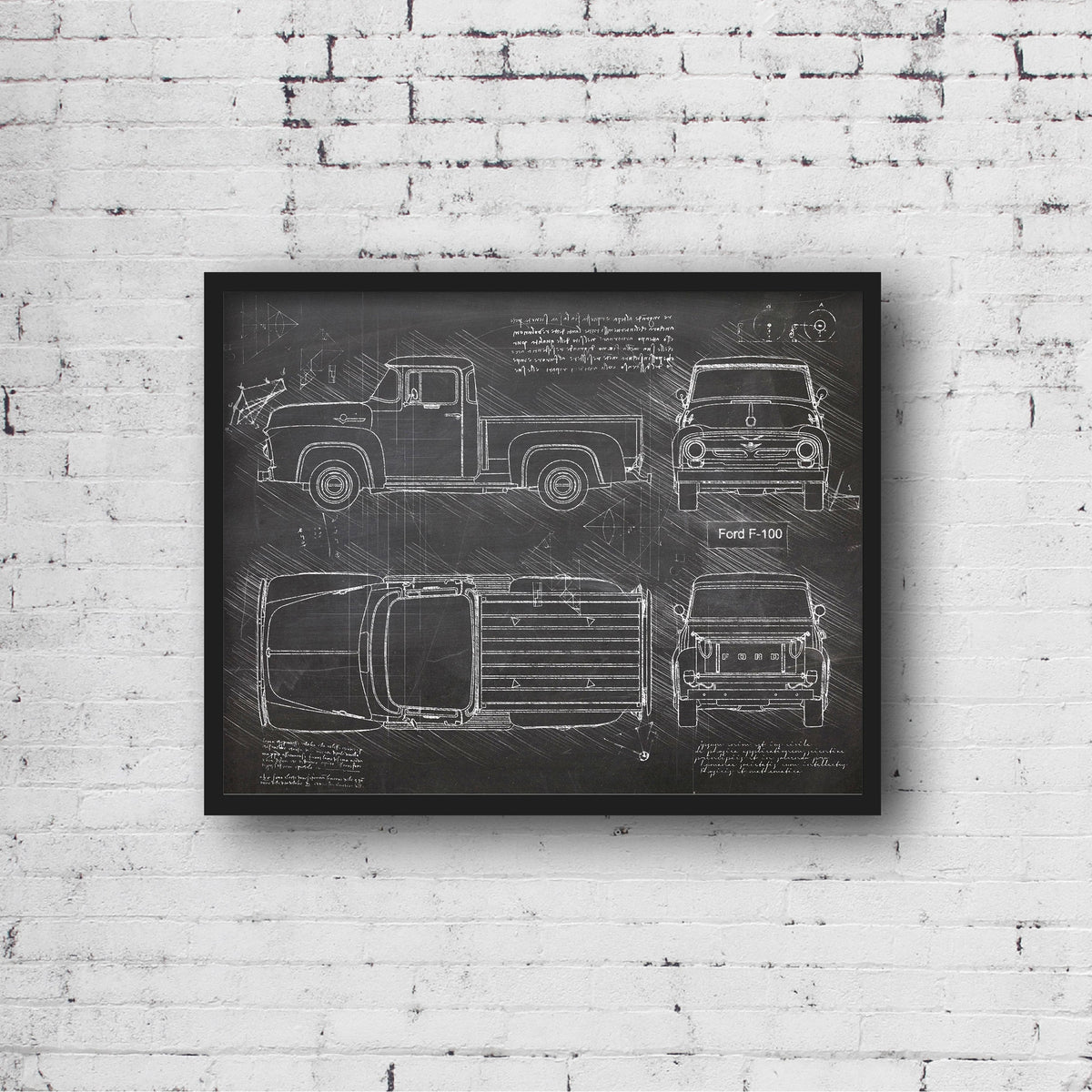 Ford F-100 (1953 - 56) Sketch Art Print - Sketch Style, Car Patent, Bl ...