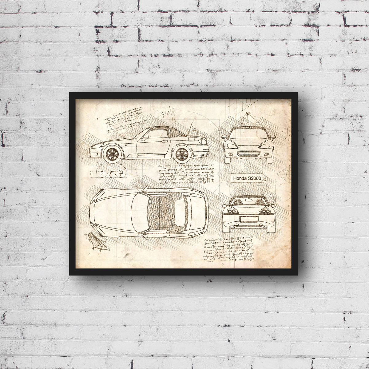 Honda S2000 (1999-04) da Vinci Sketch Art Print | DolanPaperCo