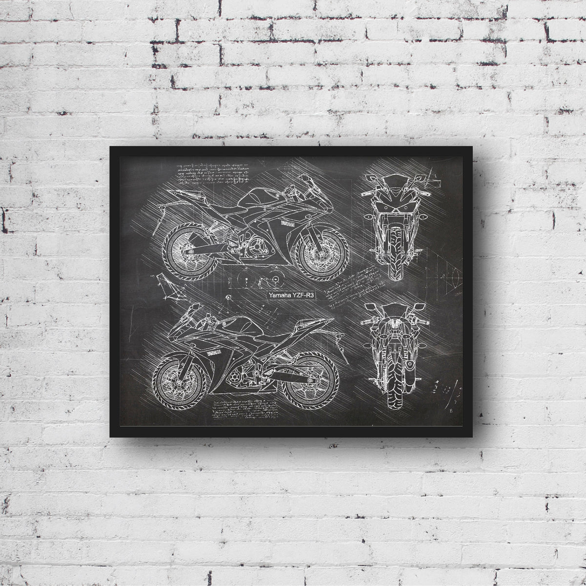Yamaha YZF-R3 (2015-Present) da Vinci Sketch Art Print | DolanPaperCo