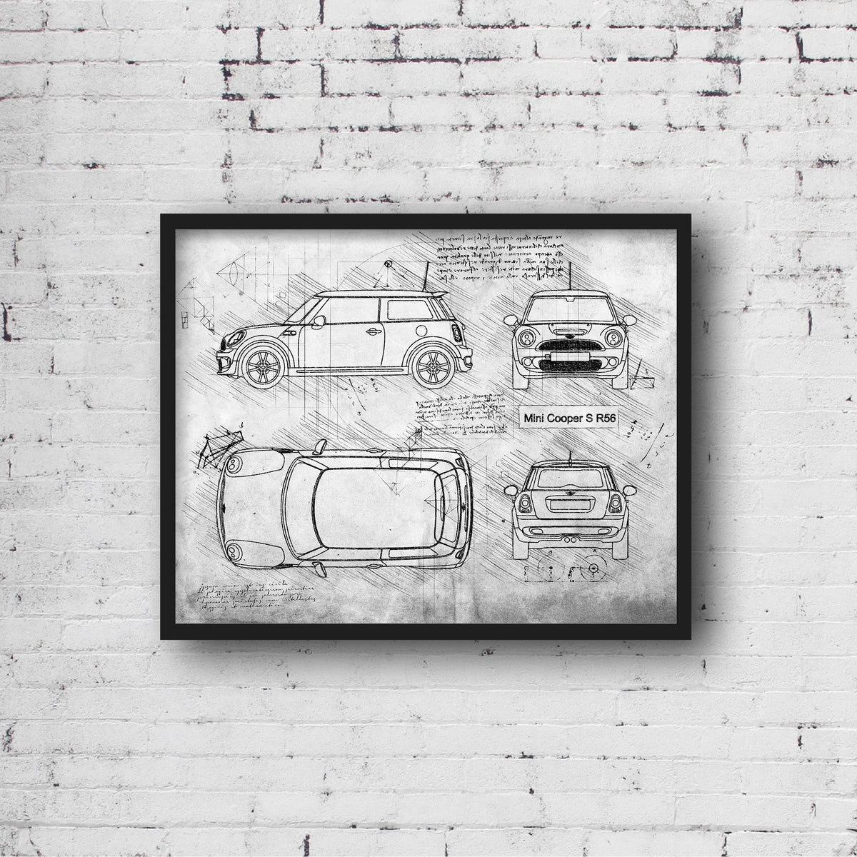 Mini Cooper S R56 (2007-13) da Vinci Sketch Art Print | DolanPaperCo