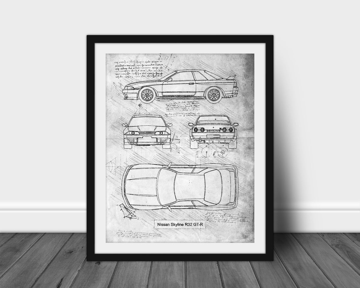 Nissan Skyline R32 GT-R (1989-94) da Vinci Sketch Art Print | DolanPaperCo